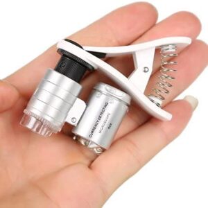 60X Portable Pocket Size Magnifying Glasses with UV and LED Light Mini Lightweight Handheld Microscopes Professional Tricomes, Jewelry,Coin, Bud, Plant, Science, Magnifying Glass (60X with Clip)