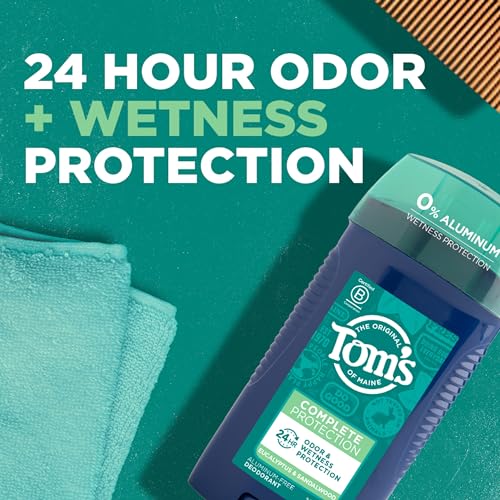 Tom's of Maine Complete Protection Aluminum-Free Natural Deodorant for Men, Eucalyptus & Sandalwood, 2.6 OZ