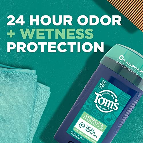 Tom's of Maine Complete Protection Aluminum-Free Natural Deodorant for Men, Eucalyptus & Sandalwood, 2.6 OZ