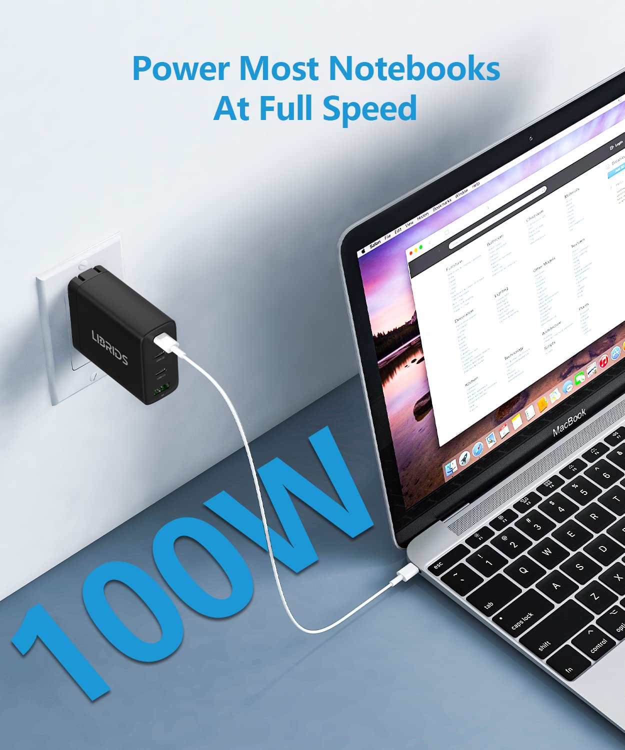 USB C Wall Charger, 4-Port 100W GaN USB C Charger, LIBRIDS Foldable PD 3.0 Fast Charger Block Power Adapter Compatible for MacBook Pro Air, iPhone 13 Pro max/12 Pro, Galaxy S20, USB-C Laptops, Black