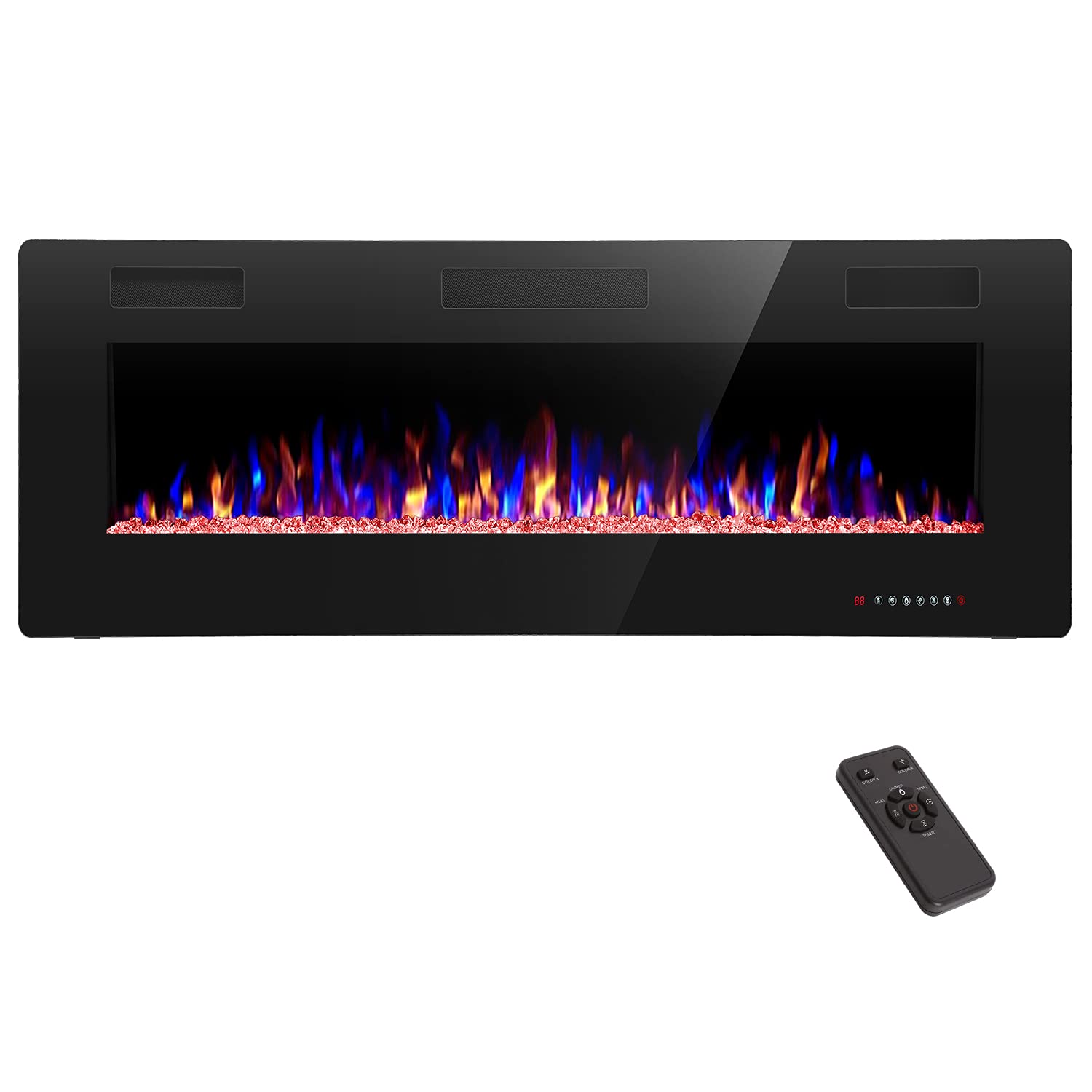 ZAFRO Electric Fireplace 50'' with Remote Control, Recessed Wall Mounted Electric Fireplace with Adjustable 12-Color Flame Brightness & Speed