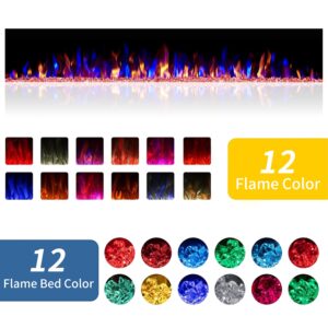 ZAFRO Electric Fireplace 50'' with Remote Control, Recessed Wall Mounted Electric Fireplace with Adjustable 12-Color Flame Brightness & Speed