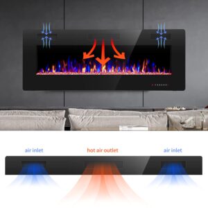 ZAFRO Electric Fireplace 50'' with Remote Control, Recessed Wall Mounted Electric Fireplace with Adjustable 12-Color Flame Brightness & Speed