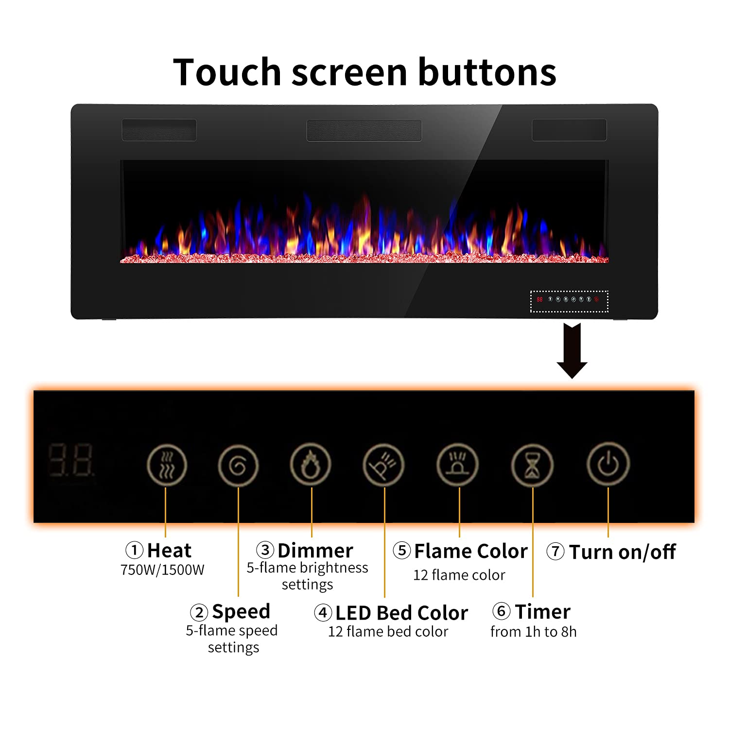 ZAFRO Electric Fireplace 50'' with Remote Control, Recessed Wall Mounted Electric Fireplace with Adjustable 12-Color Flame Brightness & Speed