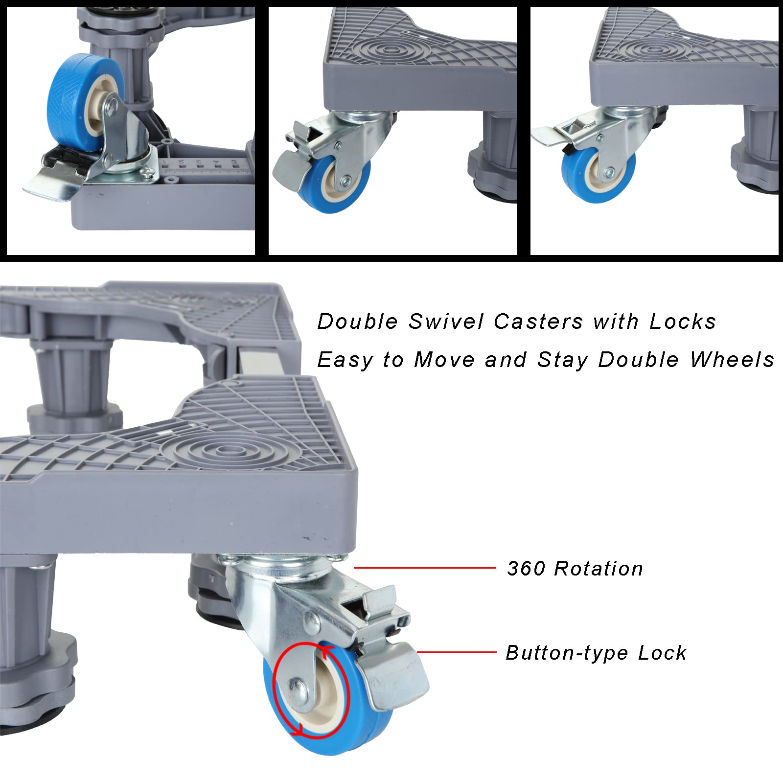 Fridge Stand Adjustable Washing Machine Stand Base With 4 Locking Rubber Wheels & Riser Feet Universal Washer and Dryer Stand Heavy Duty For Washing Machine, Dryer, Refrigerator, Laundry Pedestal