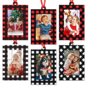 yalikop 36 pieces christmas picture frame ornaments hanging photo frame ornament family felt hanging photo frames red buffalo plaid xmas picture frame for christmas trees decoration (cute style)