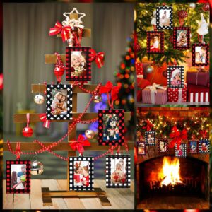 Yalikop 36 Pieces Christmas Picture Frame Ornaments Hanging Photo Frame Ornament Family Felt Hanging Photo Frames Red Buffalo Plaid Xmas Picture Frame for Christmas Trees Decoration (Cute Style)