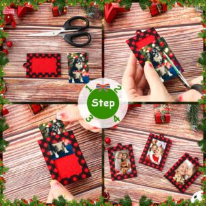 Yalikop 36 Pieces Christmas Picture Frame Ornaments Hanging Photo Frame Ornament Family Felt Hanging Photo Frames Red Buffalo Plaid Xmas Picture Frame for Christmas Trees Decoration (Cute Style)