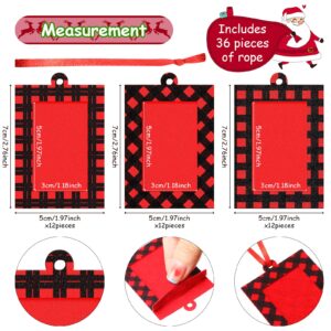 Yalikop 36 Pieces Christmas Picture Frame Ornaments Hanging Photo Frame Ornament Family Felt Hanging Photo Frames Red Buffalo Plaid Xmas Picture Frame for Christmas Trees Decoration (Cute Style)