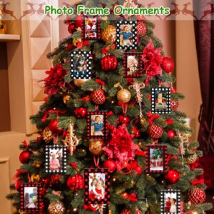 Yalikop 36 Pieces Christmas Picture Frame Ornaments Hanging Photo Frame Ornament Family Felt Hanging Photo Frames Red Buffalo Plaid Xmas Picture Frame for Christmas Trees Decoration (Cute Style)