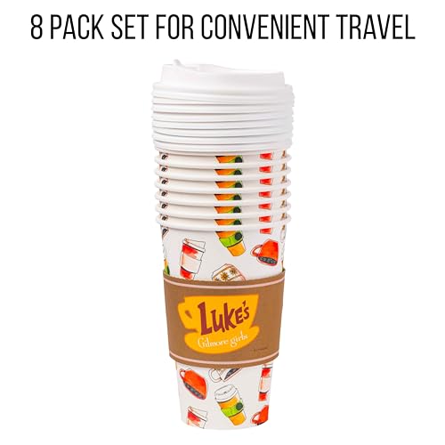 Silver Buffalo Gilmore Girls Lukes Logo 8pk Paper Travel Cup with Lid, 16 Ounces