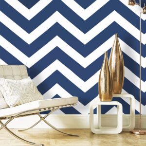 17.3"x118" Peel and Stick Wallpaper White and Blue Stripe Wallpaper Removable Stripe Contact Paper Self-Adhesive Waterproof Wallpaper Decorative Wall Covering Cabinets Furniture Countertop Vinyl Film