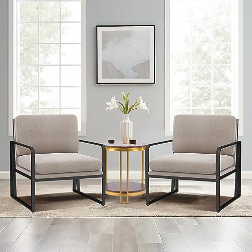 ALISH Accent Chairs, Upholstered Armchair Modern Living Room Chairs Linen Arm Chair Side Sofa Chairs Reading Chairs with Metal Legs for Bedroom, Living Room (Light Gray, Set of 1)