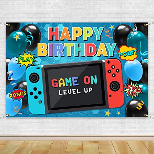 Video Game Party Supplies Happy Birthday Gaming Banner Game on Birthday Party Backdrop,Video Game Backdrop Gaming Party Props Party Accessory Party Decoration Supplies