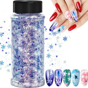 Christmas Glitter, 100g Cosmetic Craft Holographic Glitter for Epoxy Resin, Laser Snowflake Christmas Tree Flakes for Nails, Face, Make Up, Body, Tumblers, Chunky Glitter Festival Decor（SD-07）