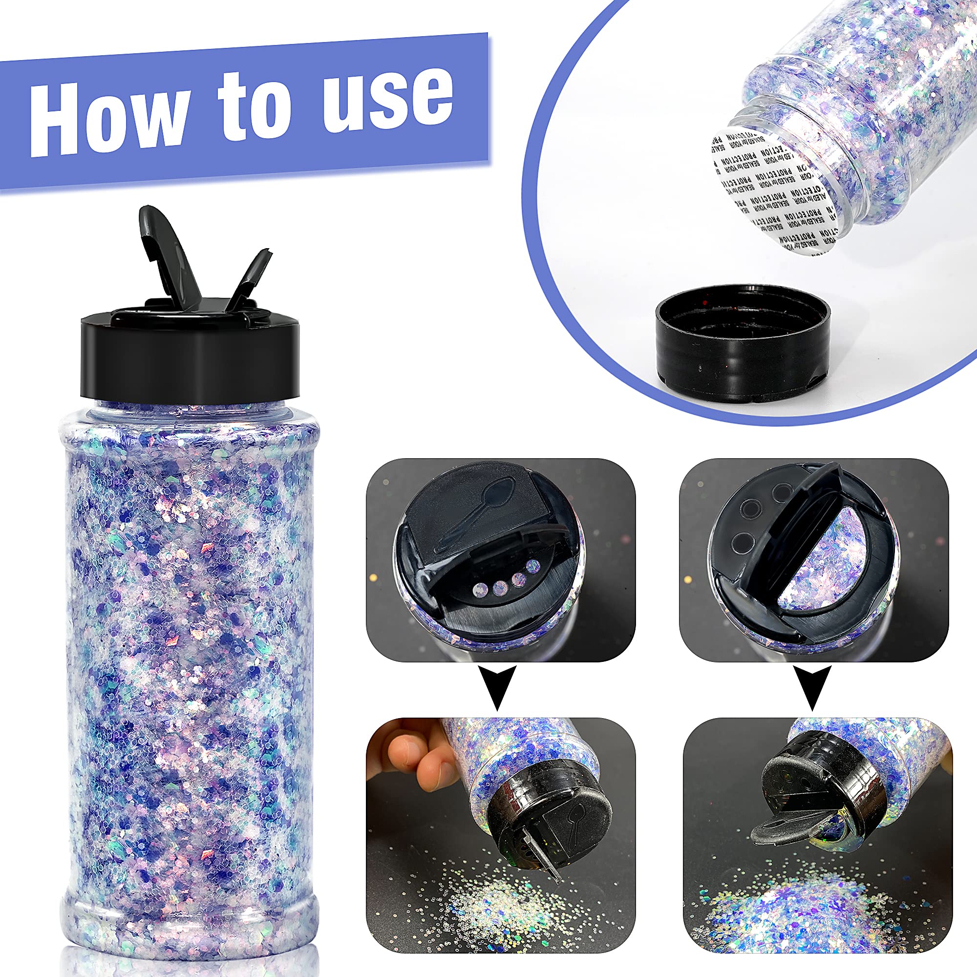 Christmas Glitter, 100g Cosmetic Craft Holographic Glitter for Epoxy Resin, Laser Snowflake Christmas Tree Flakes for Nails, Face, Make Up, Body, Tumblers, Chunky Glitter Festival Decor（SD-07）