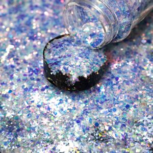 Christmas Glitter, 100g Cosmetic Craft Holographic Glitter for Epoxy Resin, Laser Snowflake Christmas Tree Flakes for Nails, Face, Make Up, Body, Tumblers, Chunky Glitter Festival Decor（SD-07）