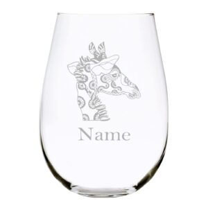 giraffe with name stemless wine glass, 17 oz.