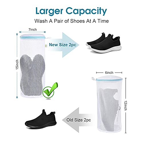 OTraki Shoe Washing Bag 7 x 15 Inch Shoe Bag Washing Machine 2 Pack Shoes Washer Bag Durable Sneaker Mesh Laundry Bag Multi-Functional Polyester Net for Sneakers Flat Shoes