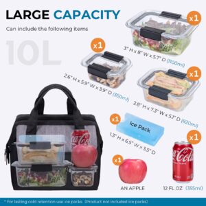 Large Insulated Lunch Bag for Women Men Leakproof Lunch Tote Bags Cooler Bag for Work Travel Adult Thermal Lunch Bags for Office -10L Lunchbox - Black