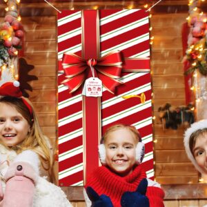 Christmas Door Cover Decoration Merry Box Bowknot Photography Backdrop Outdoor Sign for Home Wall Indoor Outdoor Party 35.4''×78.7''(Red)