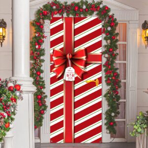 Christmas Door Cover Decoration Merry Box Bowknot Photography Backdrop Outdoor Sign for Home Wall Indoor Outdoor Party 35.4''×78.7''(Red)