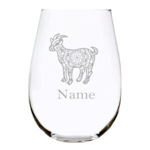 goat with name stemless wine glass, 17 oz.