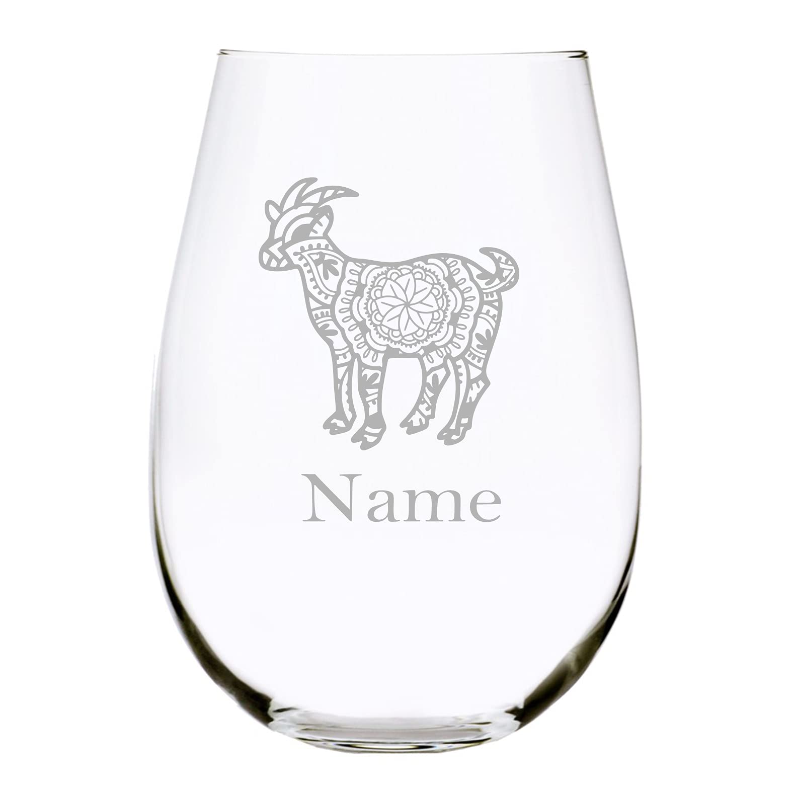 Goat with name Stemless wine glass, 17 oz.