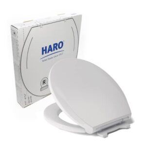 haro | round toilet seat | slow-close-seat | heavy-duty up to 550 lbs, quick-release & easy clean, fast-fix-hinge, no-slip bumpers white | premium-duroplast > scratch resistant | 16.5" x 14.5" x 2.32"