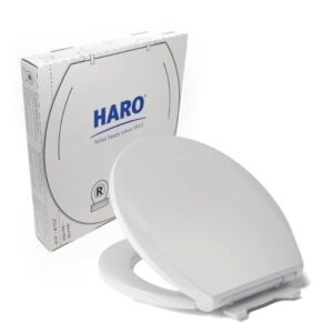 HARO | ROUND Toilet Seat | Slow-Close-Seat | Heavy-Duty up to 550 lbs, Quick-Release & Easy Clean, Fast-Fix-Hinge, No-Slip Bumpers White | Premium-Duroplast > Scratch Resistant | 16.5" x 14.5" x 2.32"