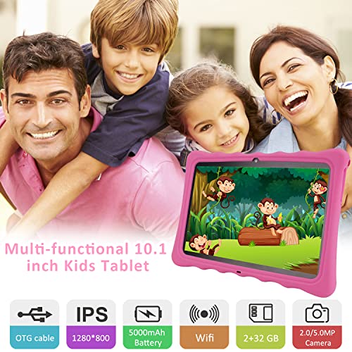 Veidoo Kids Tablet, 10.1 inch Android 10 Tablet Pc with WiFi 2GB RAM 32GB ROM Toddlers Tablet, Google Play Parental Control APP Children's Tablet for Kids(Pink)