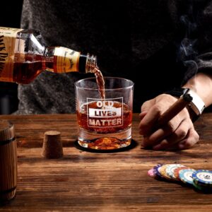 Gifts for Men Dad, OLD LIVES MATTER Whiskey Glass, Funny Grandpa Gag Gift Ideas for Fathers Day Christmas Birthday Anniversary, Unique Him Husband Boyfriend Adults Old Man Bourbon Scotch Presents