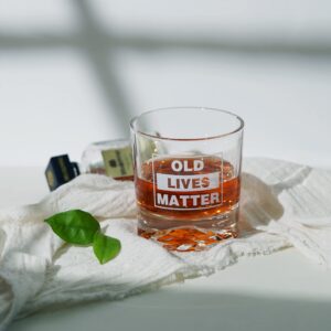 Gifts for Men Dad, OLD LIVES MATTER Whiskey Glass, Funny Grandpa Gag Gift Ideas for Fathers Day Christmas Birthday Anniversary, Unique Him Husband Boyfriend Adults Old Man Bourbon Scotch Presents