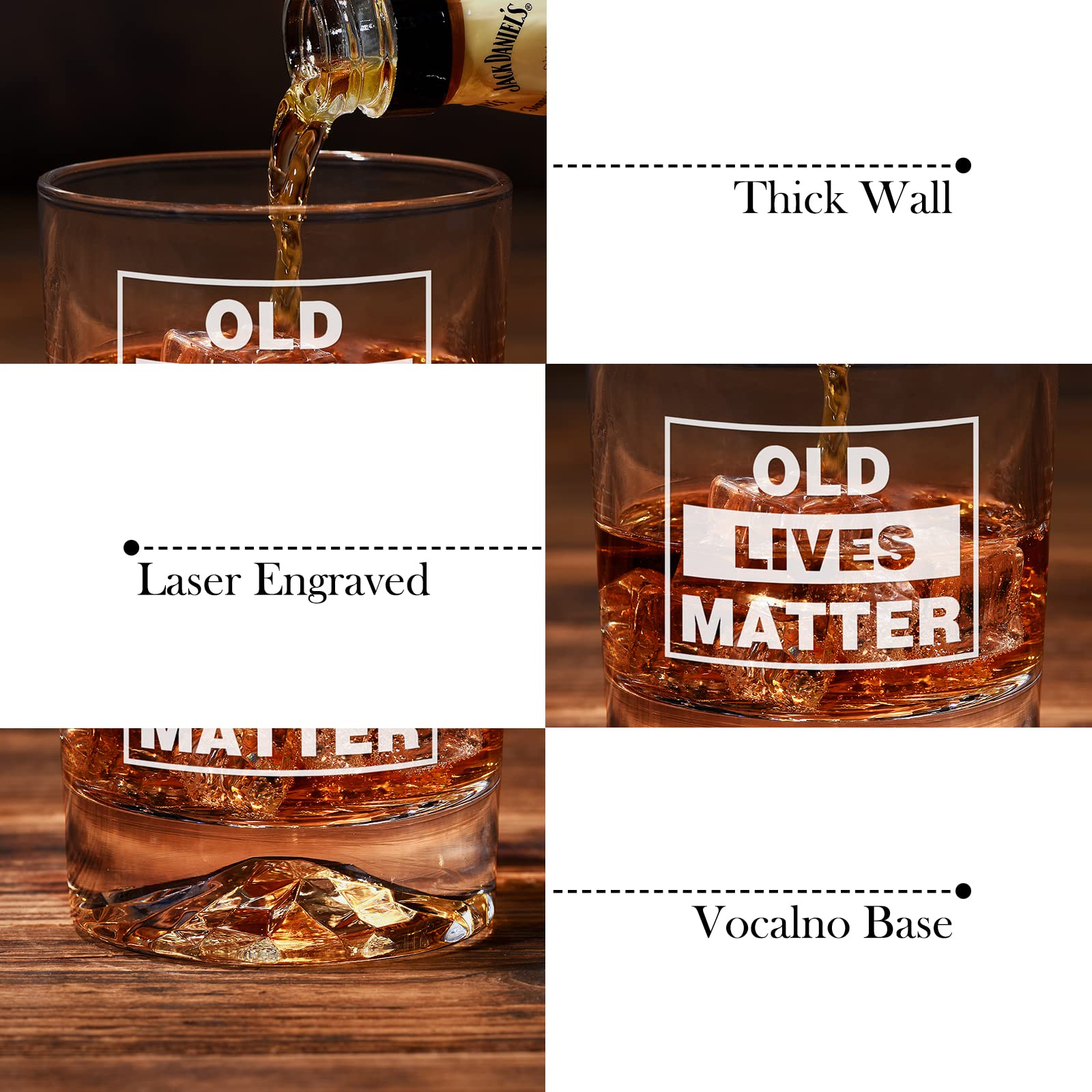 Gifts for Men Dad, OLD LIVES MATTER Whiskey Glass, Funny Grandpa Gag Gift Ideas for Fathers Day Christmas Birthday Anniversary, Unique Him Husband Boyfriend Adults Old Man Bourbon Scotch Presents