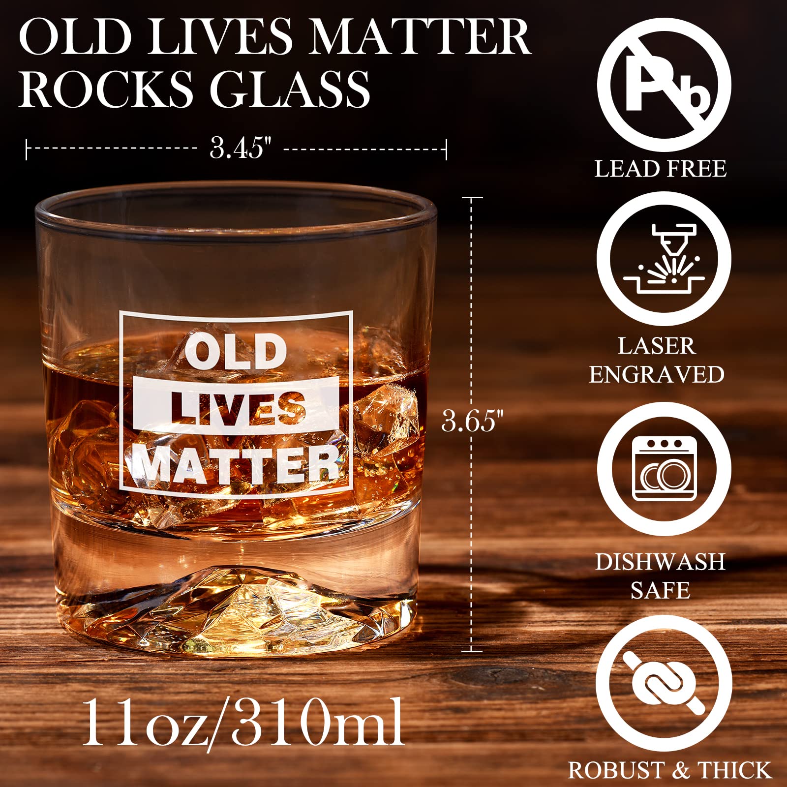 Gifts for Men Dad, OLD LIVES MATTER Whiskey Glass, Funny Grandpa Gag Gift Ideas for Fathers Day Christmas Birthday Anniversary, Unique Him Husband Boyfriend Adults Old Man Bourbon Scotch Presents