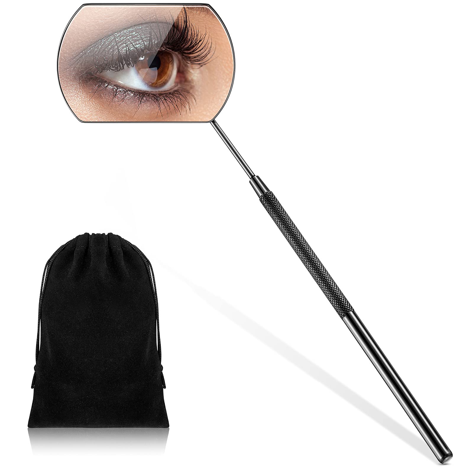 Eyelash Lash Mirror for Eyelash Extensions Eyelash Extension Mirror Large Square Mirror Stainless Steel Eyelash Mirror Lash Tools Beautiful Mirror with Storage Bag (Black)