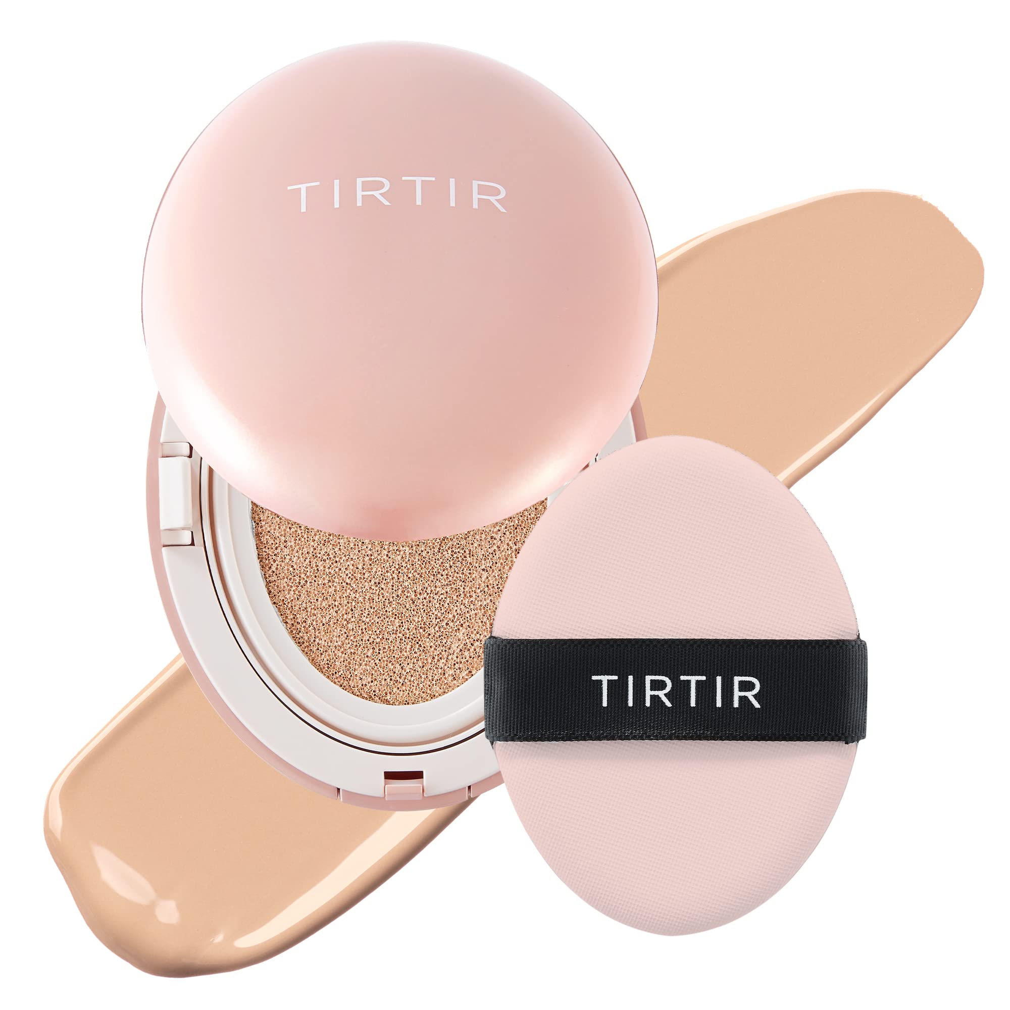 TIRTIR Mask Fit All Cover Pink Cushion Foundation | High Coverage, Semi-Matte Finish, Lightweight, Flawless, Corrects Redness, Korean Cushion, Pack of 1 (0.63 oz.), 21N Ivory