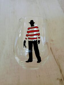 freddy krueger silhouette hand painted wine glass/nightmare on elm street