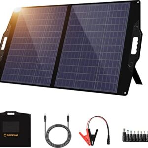 FlexSolar 100W Solar Panel Charger, Foldable Solar Panel Kit with 20-28v DC Port for Power Stations Jackery/Rockpals/Flashfish,Portable Solar Generator with USB-A USB-C QC 3.0 for Outdoor Camping