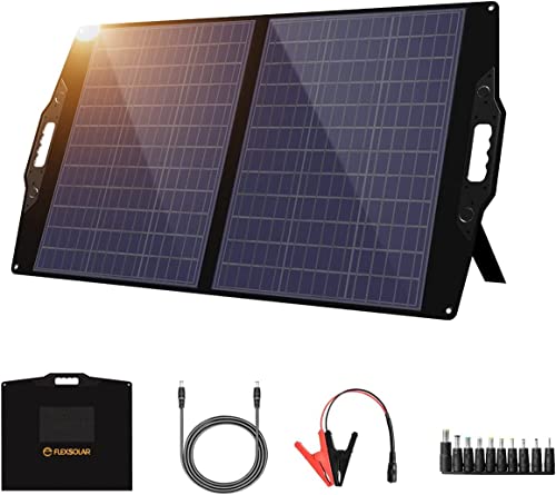 FlexSolar 100W Solar Panel Charger, Foldable Solar Panel Kit with 20-28v DC Port for Power Stations Jackery/Rockpals/Flashfish,Portable Solar Generator with USB-A USB-C QC 3.0 for Outdoor Camping