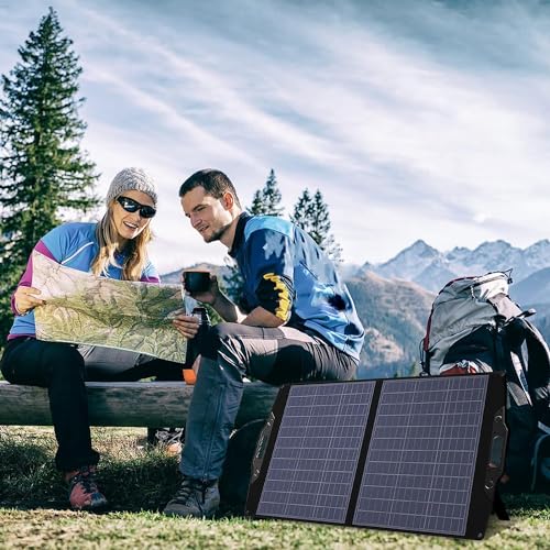 FlexSolar 100W Solar Panel Charger, Foldable Solar Panel Kit with 20-28v DC Port for Power Stations Jackery/Rockpals/Flashfish,Portable Solar Generator with USB-A USB-C QC 3.0 for Outdoor Camping