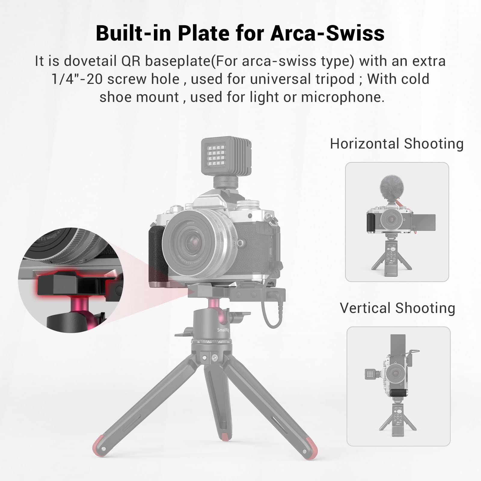 SMALLRIG Z fc Handgrip L-Shape Grip for Nikon Z fc Camera, Side Handle with 1/4"-20 Screw Mount, Retro-Style Handle with Beauty and Comfort - 3480