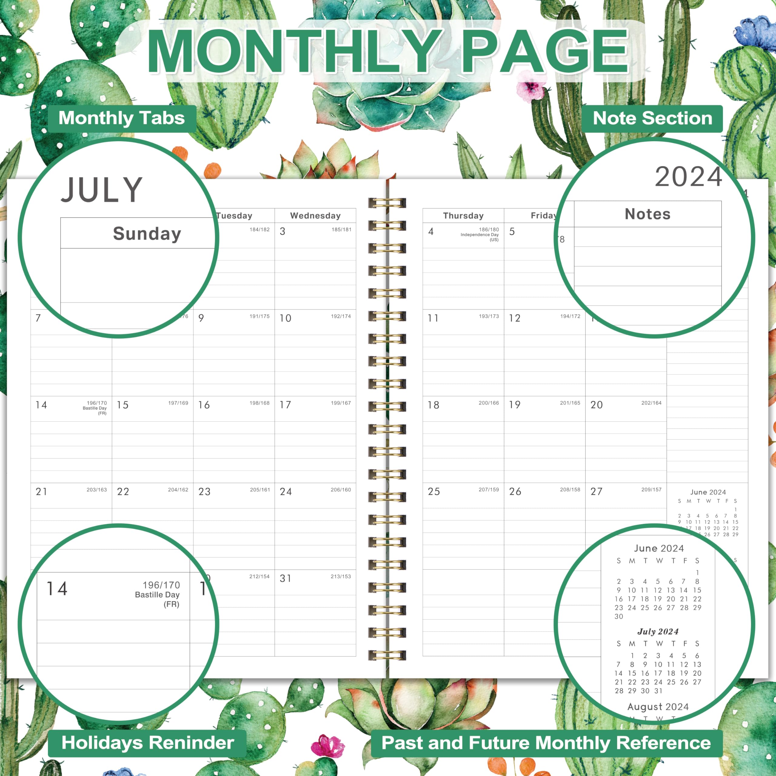 2024 Planner - Planner 2024, Weekly & Monthly Planner, January 2024 - December2024, 9" x 11", Thickened Cover, Twin - Wire Binding, Monthly Tabs, Elastic Closure