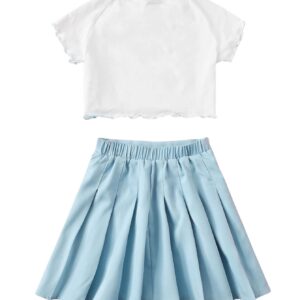 SOLY HUX Girl's Butterfly Print Short Sleeve Tee Top and Pleated Skirt Set 2 Piece Outfits White Blue 11-12Y