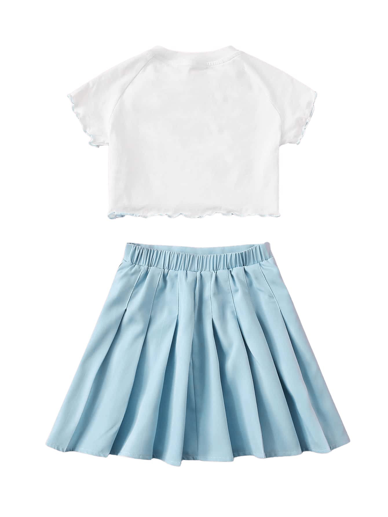 SOLY HUX Girl's Butterfly Print Short Sleeve Tee Top and Pleated Skirt Set 2 Piece Outfits White Blue 11-12Y