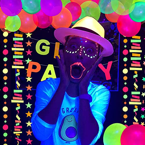 12inch Neon Glow Party Balloons UV Black Light Balloons Glow in the dark Luminous Helium Latex Balloon Birthday Decorations Wedding Glow Party Supplies Blacklight Reactive Fluorescent Balloons (60pcs)