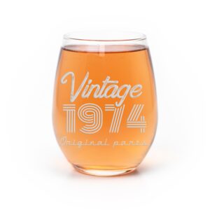 1974 vintage original birthday stemless wine glass - 47th birthday gift, 47th birthday glass, gift for her, gift for friend, birthday gift, 47th birthday, meaningful gift, unique gift