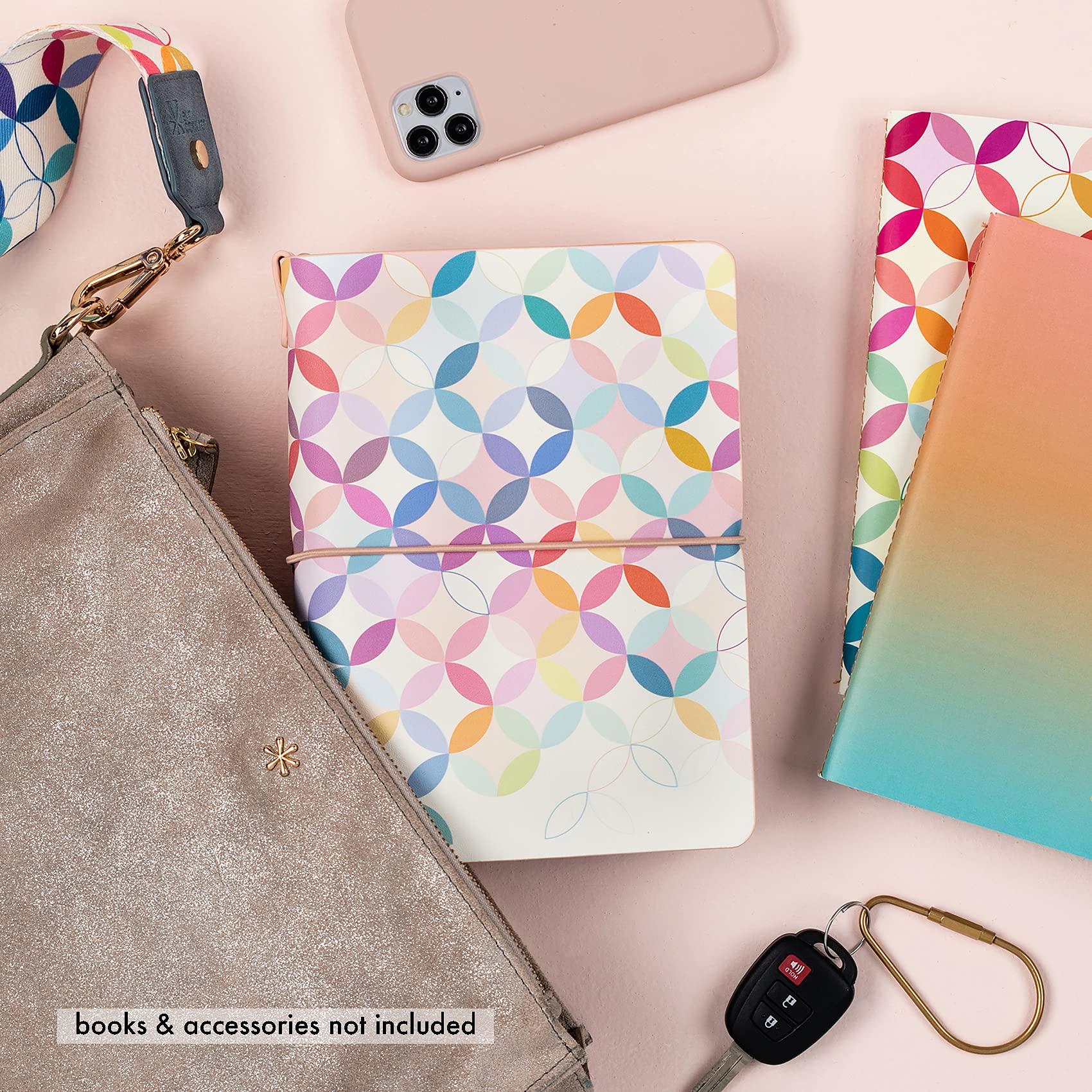 Erin Condren On The Go Folio - Cover & Protector - Small Holder Case - Protect Planners & Journals - Great with Petite Planners & Journals - Elastic Band - Small, Mid Century Circles