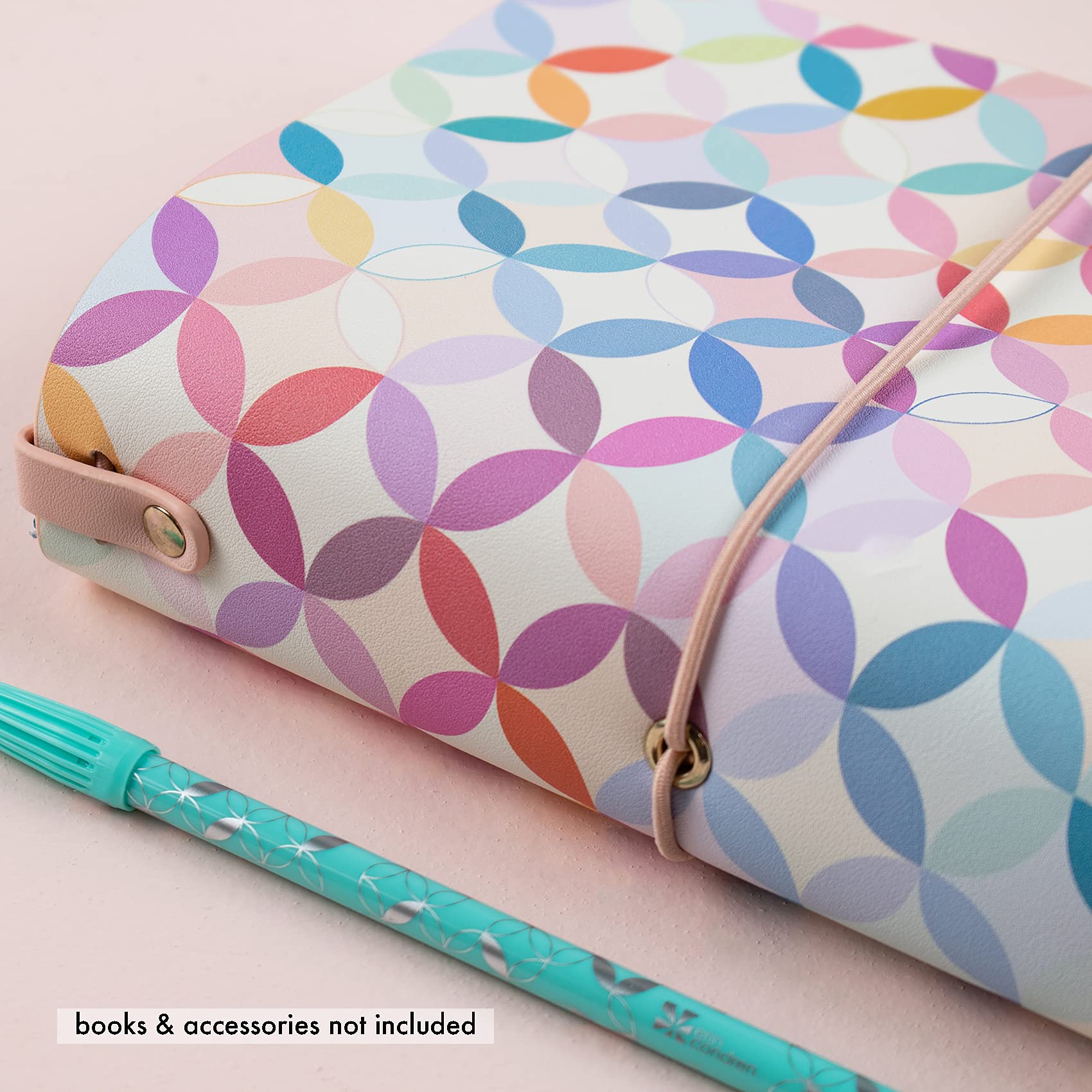 Erin Condren On The Go Folio - Cover & Protector - Small Holder Case - Protect Planners & Journals - Great with Petite Planners & Journals - Elastic Band - Small, Mid Century Circles