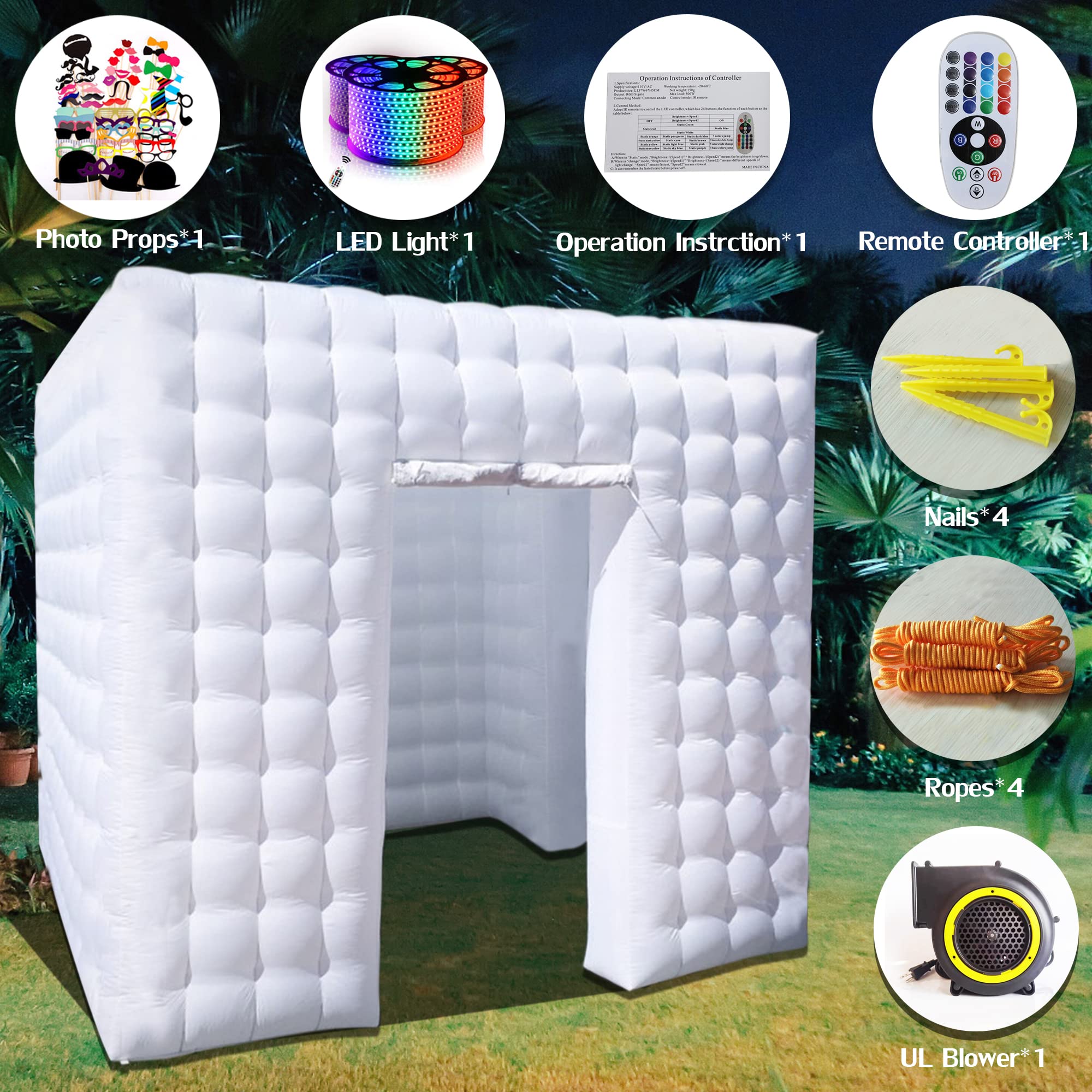 Xmaybang Inflatable Photo Booth Enclosure 2 Doors,with Led Light, Blower,for Advertising, Bars, Shopping Malls, Events, Trade Shows, Photo Booth Companies